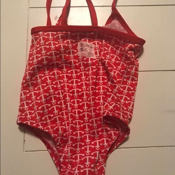 Swim | 18 Mo Swimsuit Red With White Anchors | Poshmark
